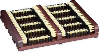 Relaxdays Schuhabstreifer, rutschfester Boden, kräftige PP-Borsten, außen & innen, Holz, Schuhabtreter, dunkelbraun