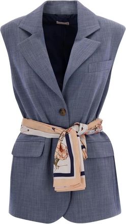 Liu Jo Femme, Vestes, Bleu, Taille: 40 FR Gilet Foulard