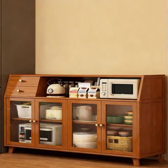 Generic Vintage-Sideboard mit halbtransparenten Schrankt&uuml;ren, Arbeitsplatte mit Platz for Mikrowelle und Kaffeemaschine, Teeschrank und Aufbewahrungsm&ouml;bel for