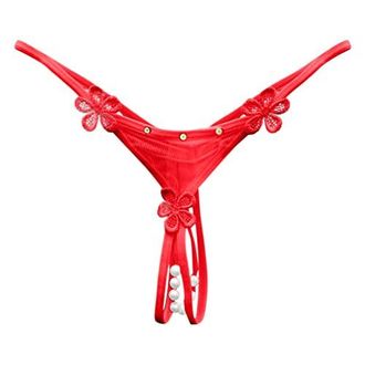 Generic Culotte Femme Coton, Sexy Dentelle Slips évider Crochet à Lacets Tongs G String Lingerie sous-vêtements (Red, One Size)