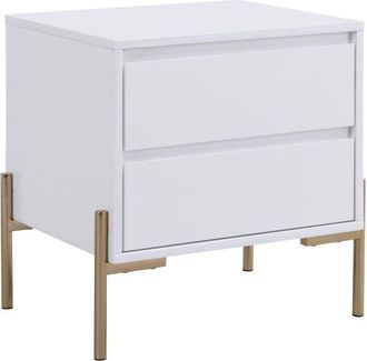 Pascal Morabito Pascal Morabito - Table de chevet 2 tiroirs - mdf et métal - Blanc laqué et doré - korasa de