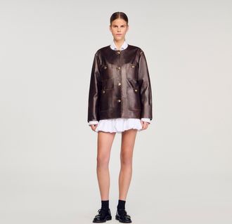 Sandro Blouson long en cuir vieilli