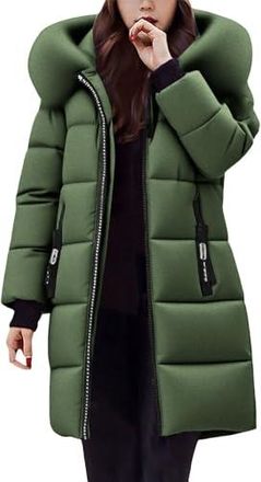 Generic Veste dhiver pour femme - Manteau long matelassé avec capuche - Mode parka chaude - Manteau dhiver décontracté - Veste matelassée - Veste dhiver avec 