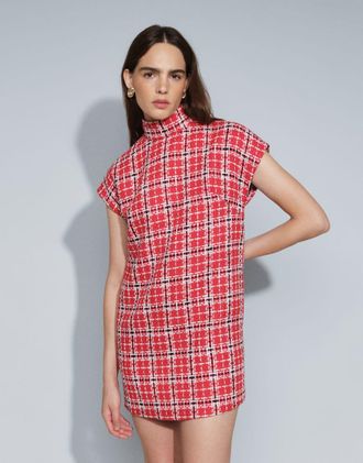 Asos Minikleid mit hohem Stehkragen in Rot aus Boucl&eacute;-Multi