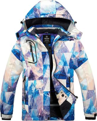Wantdo Damen Berg Ski Jacke W&auml;rmer Winter Fleece M&auml;ntel Wasserdichter Atmungsaktive RegenM&auml;ntel Outdoor Kapuzen Windbreaker Jacken Bergflora XL