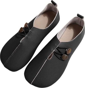 Generic Mocassins pour femme - Doux et confortables - Boutons &eacute;lastiques - En cuir - L&eacute;gers et respirants - Style r&eacute;tro - Bout rond - &Agrave; enfiler - Pour la marc