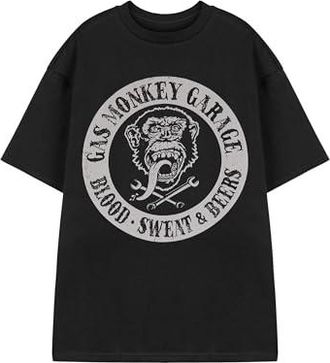 Gas Monkey Garage Gas Monkey T-Shirt Homme | T-Shirt Graphique à Manches Courtes Blood, Sweat & Beers pour Adultes (Noir) | Haut de vêtements Coupe décontractée America
