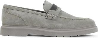 Brunello Cucinelli Femme, Chaussures, Gris, Taille: 38 1/2 EU Monili Suede Mocassins