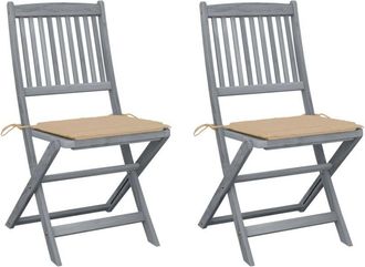 vidaXL Klappbare Gartenst&uuml;hle 2 Stk. mit Kissen Massivholz Akazie vidaXL