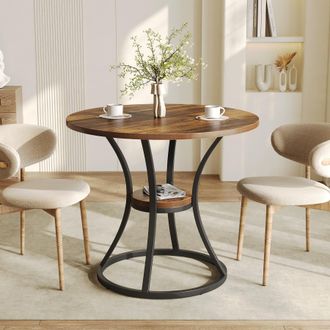 Tribesigns Runder Esstisch, K&uuml;chentisch f&uuml;r Esszimmer Wohnzimmer, 80 cm Esszimmertische f&uuml;r 2-4 Personen, Kleine Esstisch mit mit Stauraum und Metallfu&szlig;, rustika