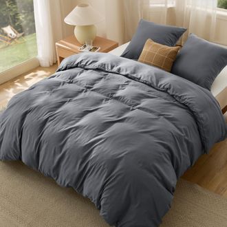 Bedsure Bettw&auml;sche 200x200 3teilig Anthrazit - 1 Bettbezug 200x200 cm + 2 Kissenbez&uuml;ge 65X65 cm, &Ouml;KO-TEX Bettw&auml;sche-Sets Grau Polyester Mikrofaser mit Rei&szlig;ver