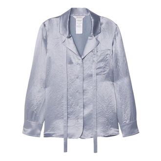 Max Mara Femme, Blouses et Chemises, Bleu, Taille: 44 FR Chemise en satin avec ruban au cou