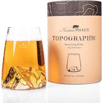 Alaskan Maker Verre long 450ml - Borosilicate de qualit&eacute; sup&eacute;rieure souffl&eacute; artisanalement avec les montagnes en relief | Cocktail, bi&egrave;re ou soft TOPOGRAPHIC (Zugsp