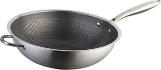NUOBESTY Edelstahl Wok Pfanne mit Doppeltem Stahlgriff Honigwaben Struktur Antihaftbeschichtet Induktionsgeeignet f&uuml;r Elektro Gasherde Vielseitige Bratpfanne f