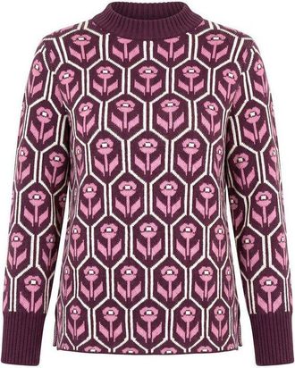 Ulla Popken Strickpullover Pullover Bl&uuml;ten Stehkragen Langarm Biobaumwolle