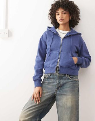 Weekday Sweat &agrave; capuche ajust&eacute; zipp&eacute; - Bleu fonc&eacute;