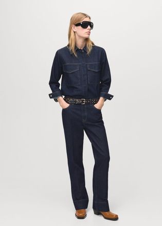 Mango Gerade Jeans mit Unternaht dunkelblau - Damen - 32 - MANGO