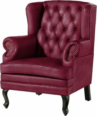 Massivmoebel24 Ohrensessel Echtleder 88x81x105 rot chesterfield 401