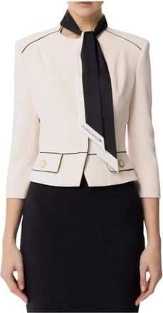 Elisabetta Franchi Femme, Vestes, Blanc, Taille: 42 FR Veste Cr&ecirc;pe avec Foulard Amovible
