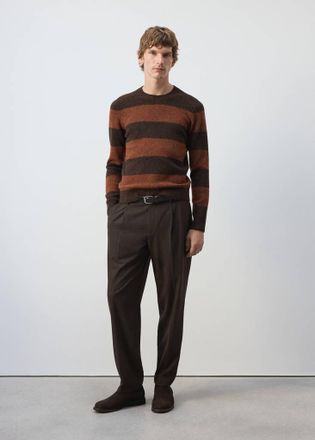 Mango Pullover aus Woll-Alpaka-Mischung mit Streifenmuster aus Strick br&auml;unliches orange - Herren - XXL - MANGO MAN