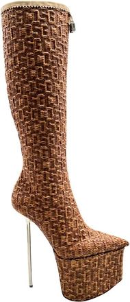 GCDS Gcds, Femme, Chaussures, Brun, Taille: 40 EU Pole Monogram Rafia Bottes