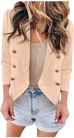 Generic 2026 Vestes pour femmes veste d&eacute;contract&eacute;e manteau manches longues ouvert sur le devant revers mince doux couleur unie manteaux, beige, XXL
