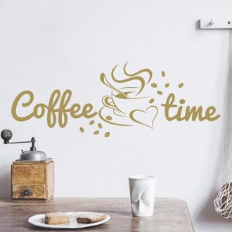 Sticker Genie Coffee TIME Wandtattoo Sticker Aufkleber Kaffeezeit Kaffee Zeit (100cm (B) x 36cm (H), Gold)