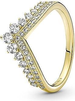 Pandora Pandora Timeless Bague chevron Tiare en métal plaqué or 14 carats avec zircones cubiques transparentes, taille 52