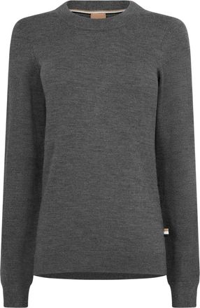 HUGO BOSS Fegano T-Shirt f&uuml;r Damen, Feinstrick, Lang&auml;rmlig (Mittelgrau)