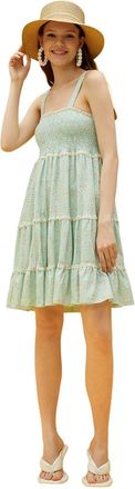 Koton Women Strappy Gimped Floral Tiered Mini Dress