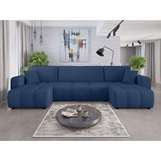 Fun M&ouml;bel Wohnlandschaft mit Schlaffunktion DAGNY Sofa U-Form in Stoff Poso Blau