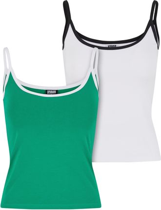 Urban Classics Damen T-Shirt 95% Baumwolle, 5% Elastan froschgrün/weiß+weiß/schwarz S