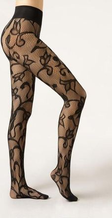 Calzedonia Netzstrumpfhose Mit Großen Blumen Schwarz