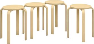 HOMCOM 4er-Set Hocker Stapelbar, Esszimmerhocker mit Rutschfester Matte, Multifunktional Sitzhocker f&uuml;r Esszimmer, Wohnzimmer, Natur