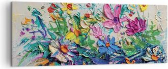 Arttor Panorama Bilder auf Leinwand Blumen die Farben pastos Leinwandbild 140x50cm Wandbilder Dekoration Wohnzimmer Schlafzimmer Groß XXL Wanddeko Bild Wand 