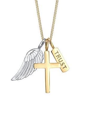 Elli Collier Femme Pendentif Croix Aile Écriture Trust Bicolore - (925/1000) Argent