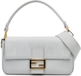 Fendi Hobo Bags - Striped Jersey Baguette Satchel - Gr. unisize - in Wei&szlig; - f&uuml;r Damen