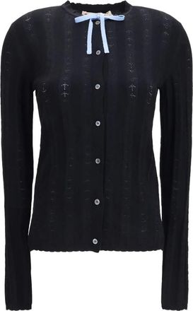 Marni Woll-Seiden-Strickjacke mit Schleife - - Knitwear - Damen - Schwarzk - XS