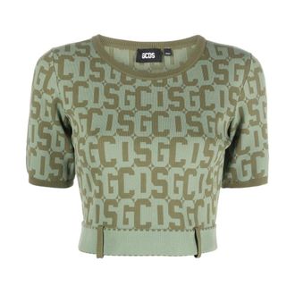 GCDS Gr&uuml;ner Monogramm Pullover Casual Stil - - Knitwear - Damen - Gr&uuml;n - S