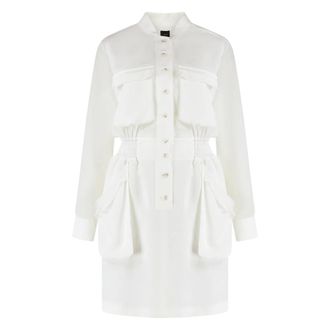 Pinko Hemdblusenkleid mit Kordelzug und Taschen - - Dresses - Damen - Wei&szlig; - XS
