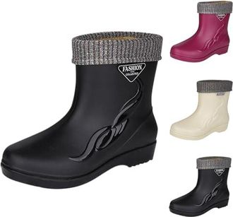 Generic Bottes de pluie en peluche pour femme, bottes de pluie courtes en caoutchouc pour lhiver, chaudes et confortables, chaussures de pluie pour femme, imp
