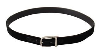 Dolce & Gabbana Mens Black Casual Velvet Silver Tone Metal Buckle Belt
