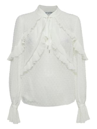 Self Portrait blouse &agrave; volants - Blanc