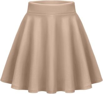 Zeagoo Mini jupe patineuse basique solide pour femme - Jupe d&eacute;t&eacute; courte polyvalente extensible taille haute - Jupe de tennis - Jupe de danse, beige, S