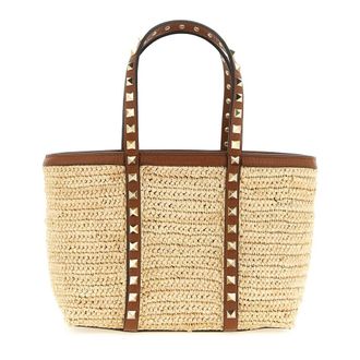Valentino Garavani Mini Rockstud Shopping Bag aus Raffia - - Bags - Damen - Beige - ONE SIZE