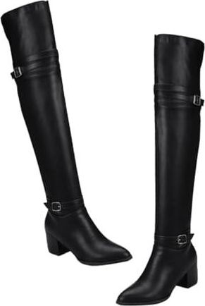 Holibanna Femme Longues à Talon Haut Automne Hiver Cuissardes Chaudes avec Semelle Antidérapante Durable Confortables et Respirantes Style Élégant Noir