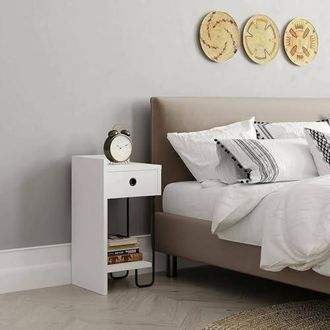 Dmora Nachttisch Quilla 32x30x61 cm Weiß 1 Schublade 2 Böden