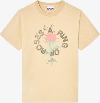 Ganni braun T-Shirt mit Rose Recycelte Baumwolle - Gr&ouml;&szlig;e XXS