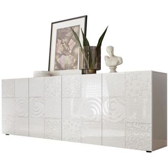 Homemania Homemania - Buffet - mirona - 4 portes - Blanc laqu&eacute; brillant avec serigraphie - 241 x 43 x 84 cm