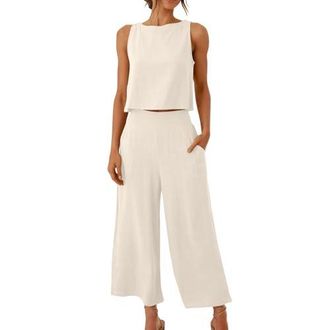 Generic Ensemble de v&ecirc;tements de sport en lin pour femme 2 tenues grande taille avec t-shirt graphique &agrave; manches courtes et pantalon assorti pour femme, ensem